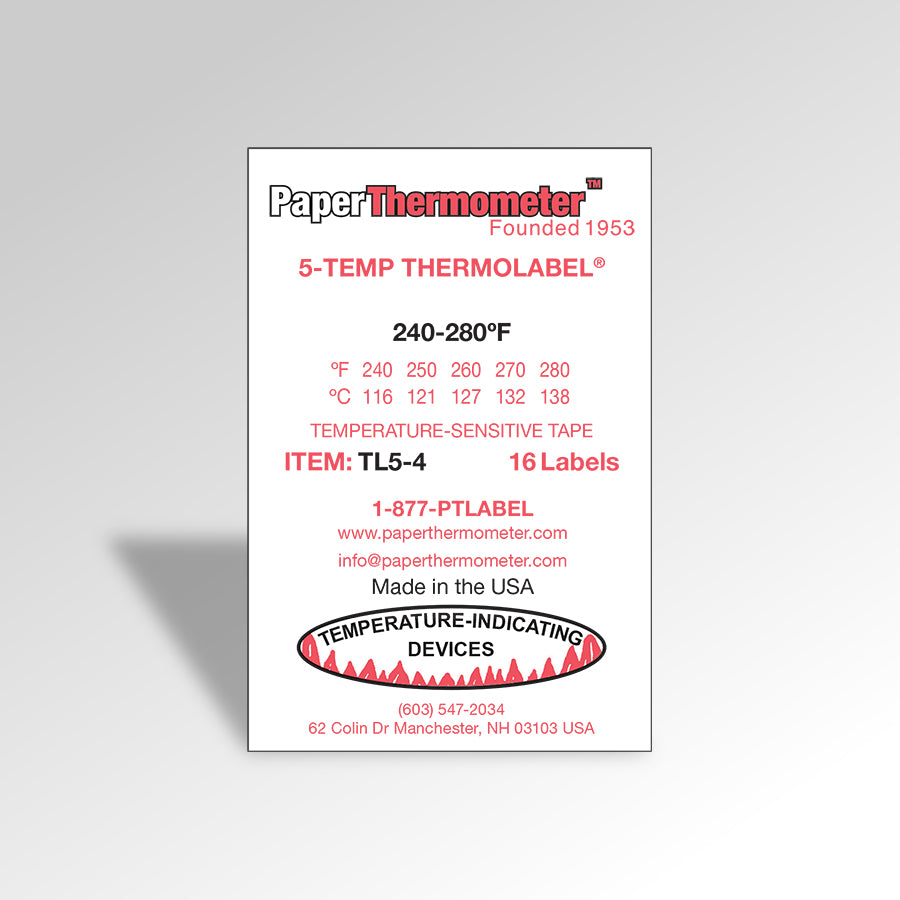 5-Temp THERMOLABEL® 240-280°F | Temp Labels | 5 Temp Range